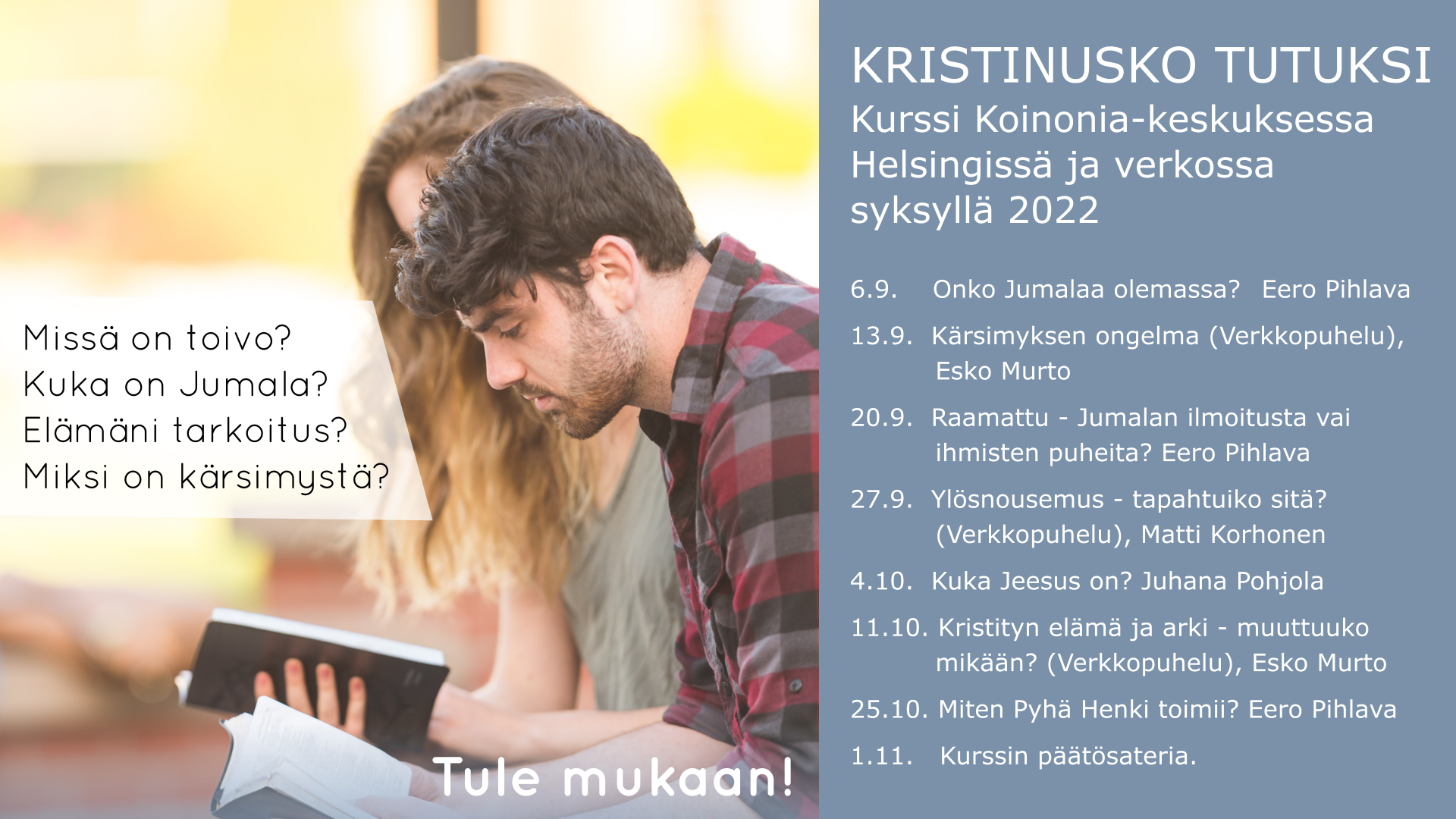 Kristinusko tutuksi - kurssi Helsingissä ja verkossa 6.9.–1.11.2022 ...